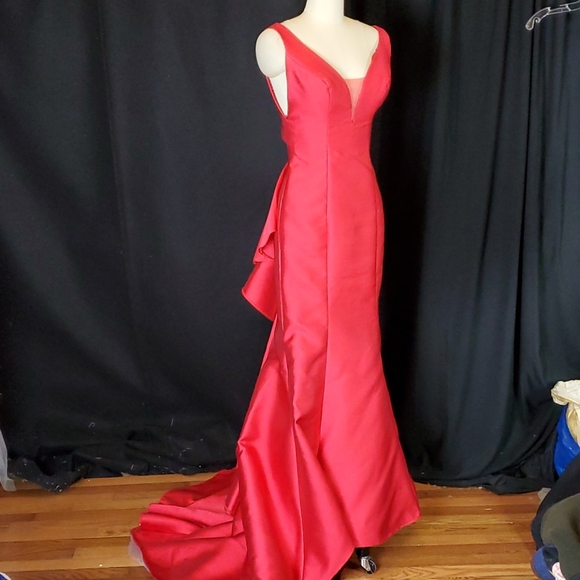 stacey's | Dresses | Staceys Red Satin Prom Dress 4 Waterfall Train ...